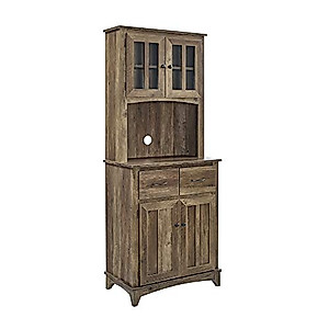 Home Source Microwave Storage Stand with Double Door Top and Bottom Cabinets in Reclaimed Barn Wood Look
