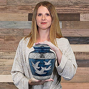 Trupoint Memorials Cremation Urns for Human Ashes - Decorative Urns, Urns for Human Ashes Female & Male, Urns for Ashes Adult Female, Funeral Urns - Dark Blue, Large