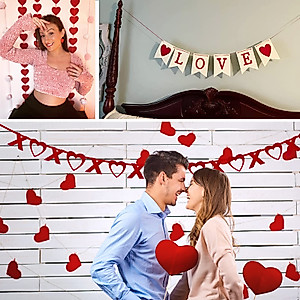 LOVE Heart XO Garlands Banner for Valentine's Day DIY Felt Decorations & 80 PCS Red Hanging String Hearts Birthday Party Flag Wedding/Home/Anniversary Supplies