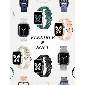 Wearlizer Thin Floral Lace Cutout Band Compatible with Apple Watch 38mm 40mm 41mm Stylish Women Silicone Sport Band Cute Feminine Hollow-Out Replacement Straps for iWatch SE Series 8/7/6/5/4/3/2/1