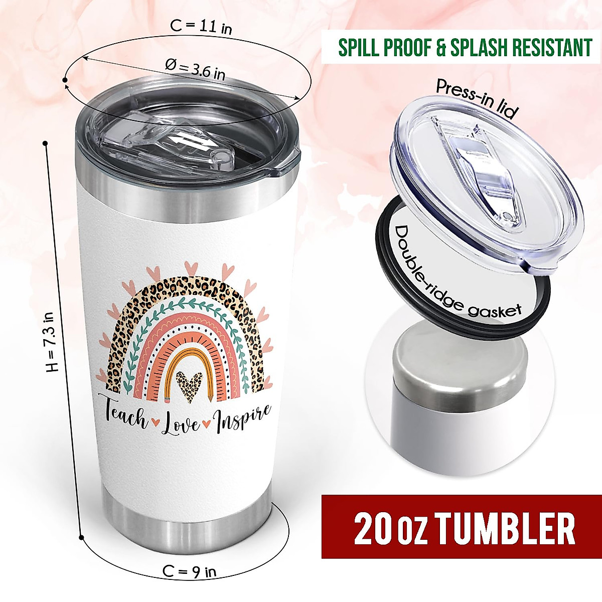 OASSIE Teachers Appreciation Gifts for Coworkers - 20 oz Stainless Steel Insulated Coffee Tumbler With Lid - Teachers Day Graduation Birthday Appreciation Thank You Gifts for Women Friends