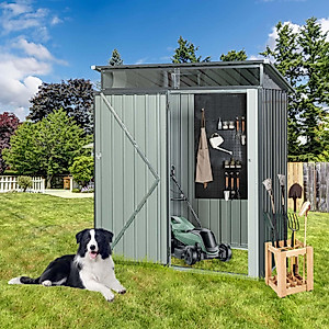 5Ft x 3Ft Outdoor Metal Storage Garden Shed with Lockable Door & Vents, Waterproof Anti-Corrosion Tool Storage Cabinet Clearance, Outside Vertical Tall Tool Shed for Backyard Patio Lawn (Gray)