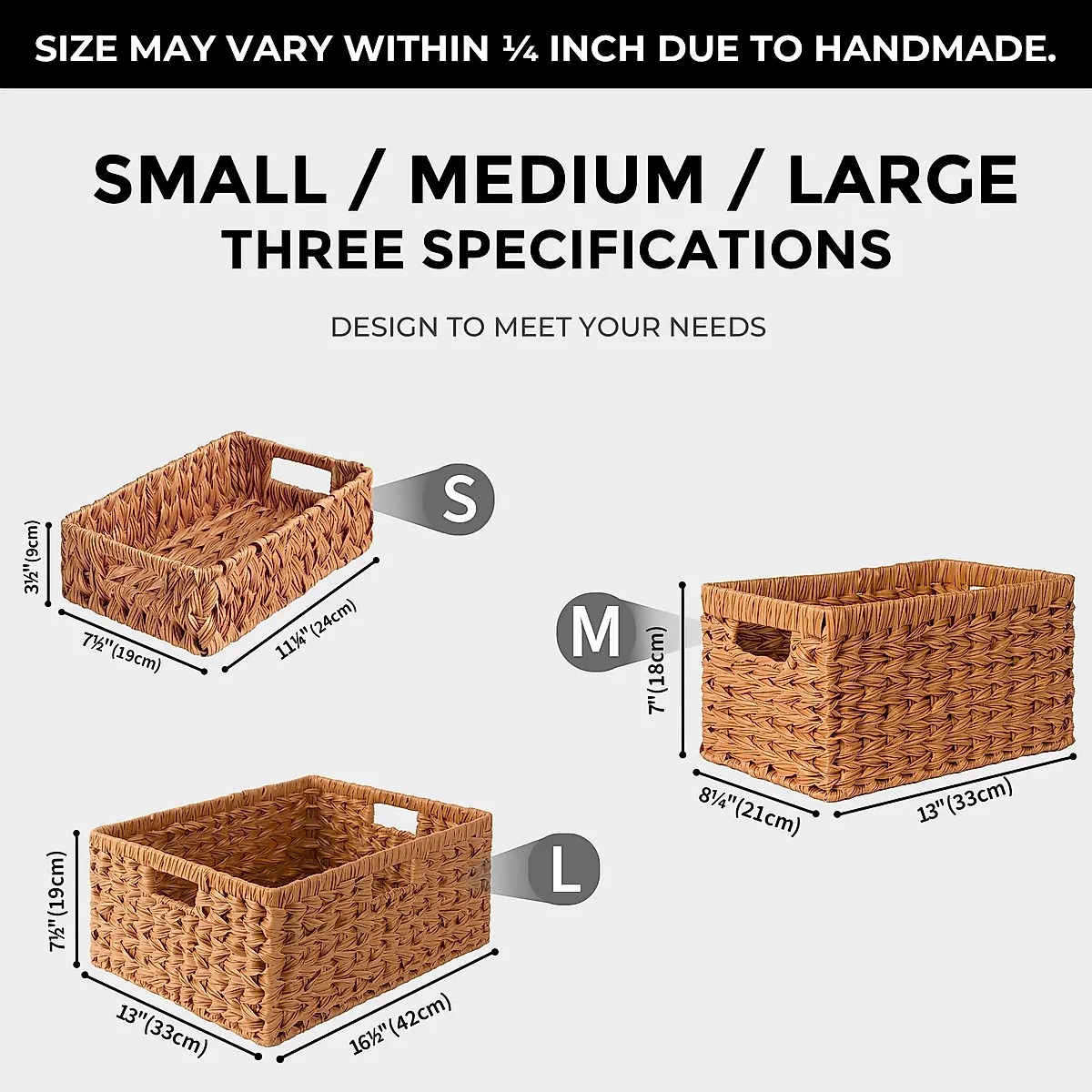 GRANNY SAYS Woven Storage Basket - Large Plastic Wicker Basket for Shelves, Odorless, Waterproof, Organizing Pantry, Caramel Orange, 1-Pack