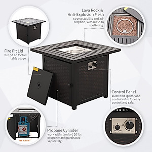 Patio Furniture Set 31-Inch Fire Pit 5-Piece Outdoor Furniture Sets Patio Couch Outdoor Chairs 50000 BTU Steel Propane Fire Pit Table with No-Slip Cushions and Waterproof Covers, Peacock Blue