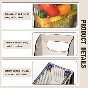 Baderke 4 Pcs Freezer Organizer Bins with Wheel Gray Plastic Narrow Storage Containers for Fruit (10 x 13.3 x 3.5'')