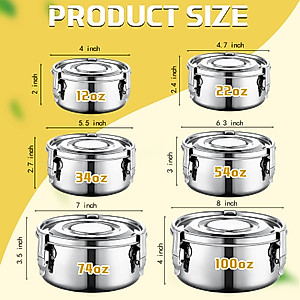6 Pieces Stainless Steel Food Storage Containers Snack Lunchbox Metal Containers with Lid for Kids Flour Sugar Canisters Smell Proof Stackable Leakproof for Camping Trip Picnic Soup Salad Leftover