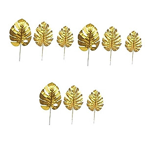 VOSAREA 36 pcs Artificial Foliage Wedding Decoration Golden Leaves Simulation Plants Faux Plants Artificial Palm Leaves Hawaiian Leaves Stems Monstera Leaves Decorations Eucalyptus vase