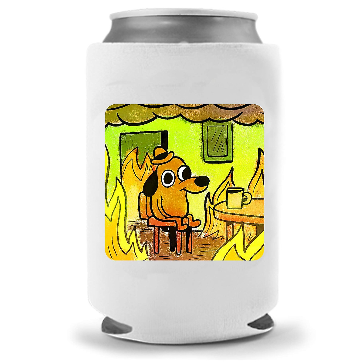 Cool Coast Products - This Is Fine Dog Coffee Fire Coolie | Funny Novelty Can Cooler Hugger Coolie Huggie | Beer Beverage Holder | Beer Under $10 Gifts | Quality Neoprene No Fade Can Cooler (1)