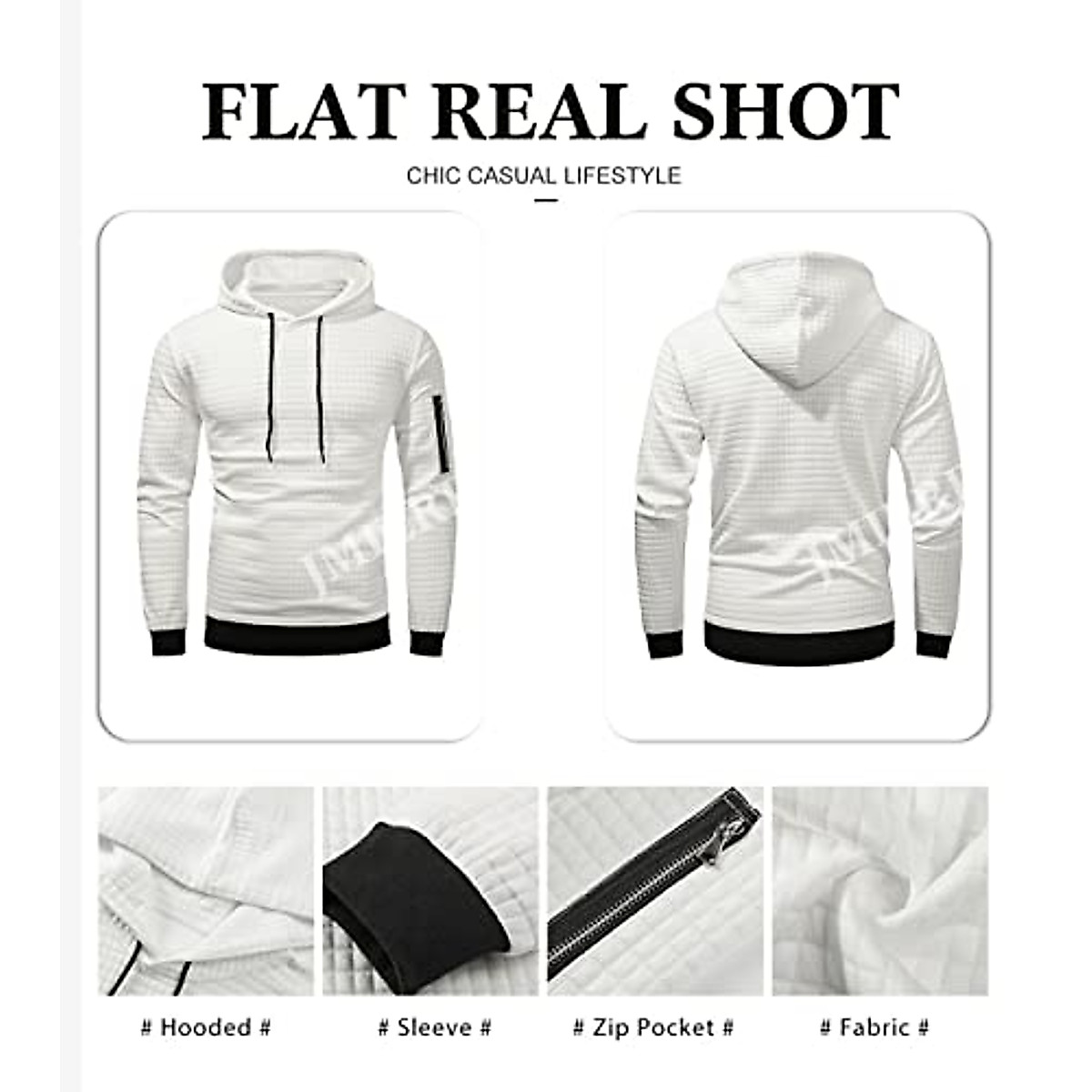 JMIERR Hoodies for Men Pullover Casual Plaid Jacquard Drawstring Long Sleeve Hooded Waffle Knit Sweatshirts, US 40(M), White