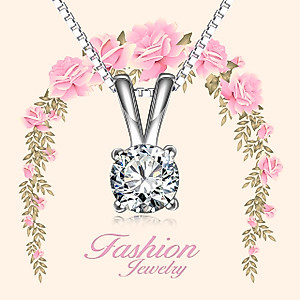 LONAGO 925 Sterling Silver 5A Cubic Zirconia Necklace Solitaire Pendant Necklace for Women (1.0 Carats Round CZ Pendant Necklace)