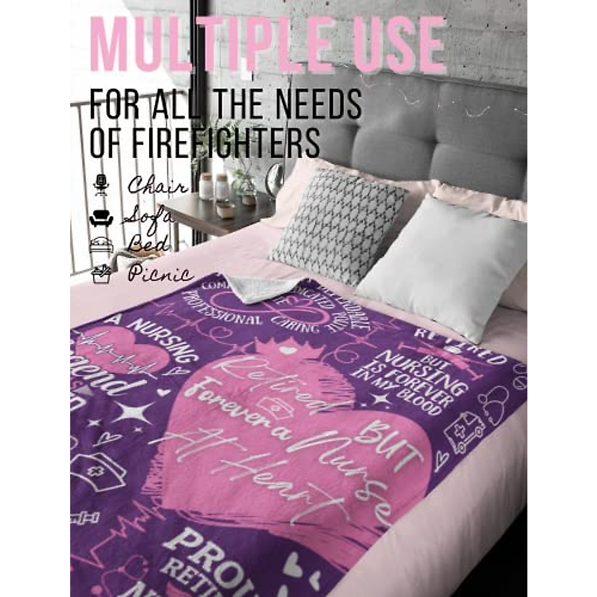 InnoBeta Retirement Gifts Throws for Nurse, Bed Flannel Fleece Plush Blankets Thank You Presents for Women,Men, Friends, Mom, Dad, Grandma, Grandpa (50"x 65") - Retired But Forever A Nurse at Heart