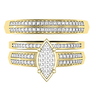 Dazzlingrock Collection 0.25 Carat Round White Diamond Marquise Trio Ring Set in 14K Yellow Gold, Women Size 5.5 and Men Size 12.5