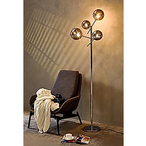 Surpars House Sputnik Chandelier Floor Lamp, 4 Lights Globe Floor Light with Smoky Grey Glass Shade,Chrome
