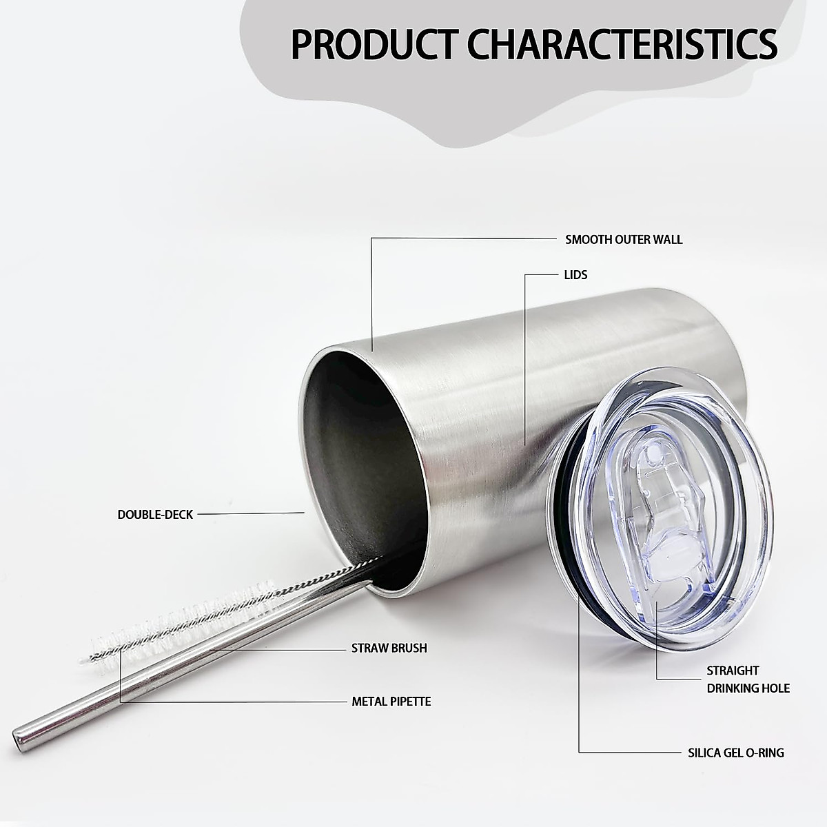 YOUKE OLA 16 Pack Tumblers Blanks Bulk Skinny Straight Tumbler Stainless Steel Double Wall Insulated Water Bottles with Lid & Straw for DIY Gift, 12oz Silver