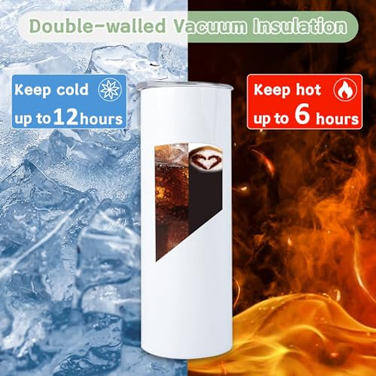 Kocdam 8 Pack Sublimation Blanks, 20oz Sublimation Tumblers Skinny Straight with Lids and Straws Bulk, Stainless Steel Double Wall Polymer Coating for Heat Transfer Customized Gifts