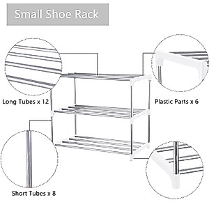 Fouews Small Shoe Rack, Narrow Stackable Shoe Shelf Organizer for Entryway, Doorway and Bedroom Closet (3-Tier, White)