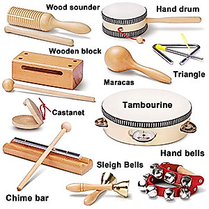 LOOIKOOS Toddler Musical Instruments Natural Wooden Percussion Instruments Toy for Kids Preschool Educational, Musical Toys Set for Boys and Girls with Storage Bag