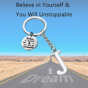 FUSTMW Initial Keychain Alphabet Initial Letter Key Ring Pendant Inspiration Gifts Believe in Yourself and You Will Unstoppable (Initial J)