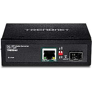 TRENDnet Industrial SFP to Gigabit PoE+ Media Converter, IP30 Rated Housing, Operating Temperature Range -40°– 75 °C to (-40° – 167 °F), TI-PF11SFP, Black