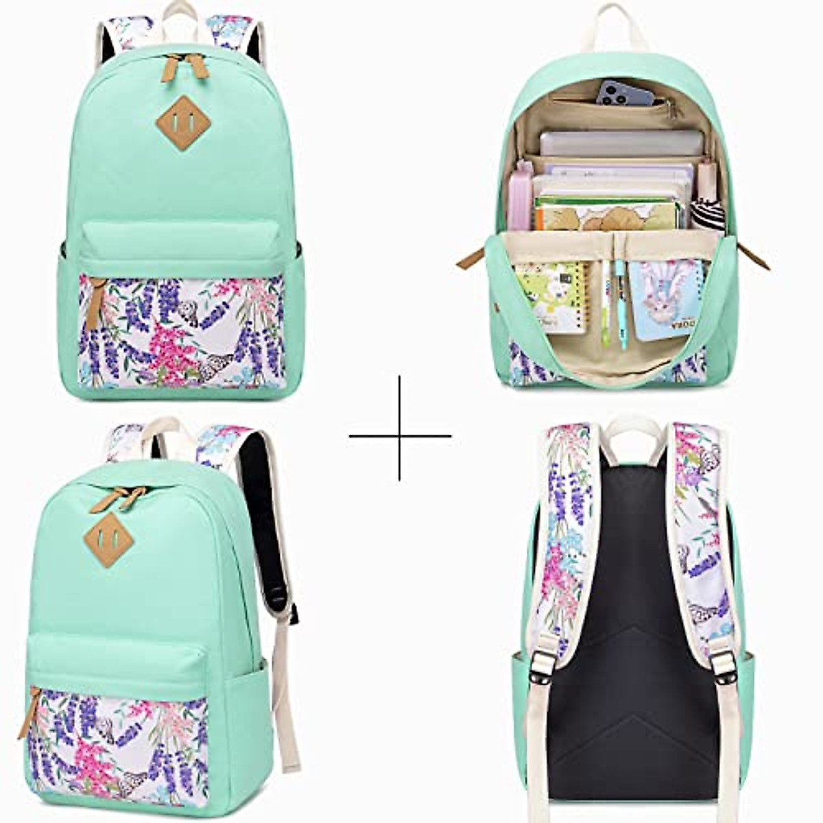 Bluboon Canvas Bookbags School Backpack Set Laptop Schoolbag for Teens Girls Middle School