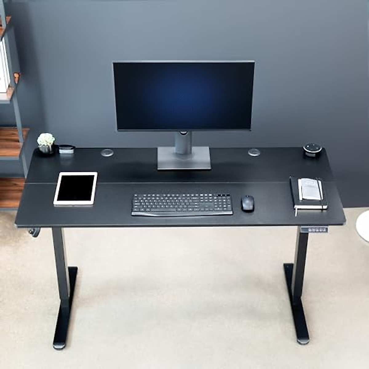 VIVO Electric 55 x 24 inch Stand Up Desk, Complete Height Adjustable Standing Home & Office Workstation with Memory Controller, Black Top, Black Frame, DESK-E155TB