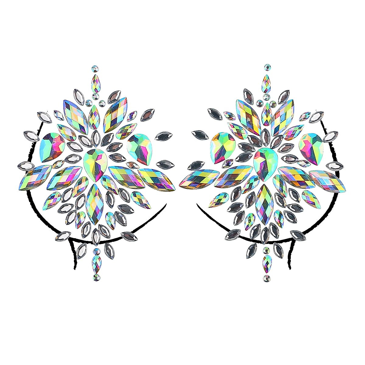Bowitzki Body and Face Gems Stickers Breast Jewels Rhinestone Nipple Covers Temporary Tattoo Glitter Body Gems Sticker Body Art Jewel for Festival Makeup (Jewels)