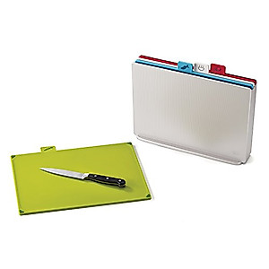 Joseph Joseph Index Plastic Cutting Board Set with Storage Case Color-Coded Dishwasher-Safe Non-Slip, Large, Silver (60134)