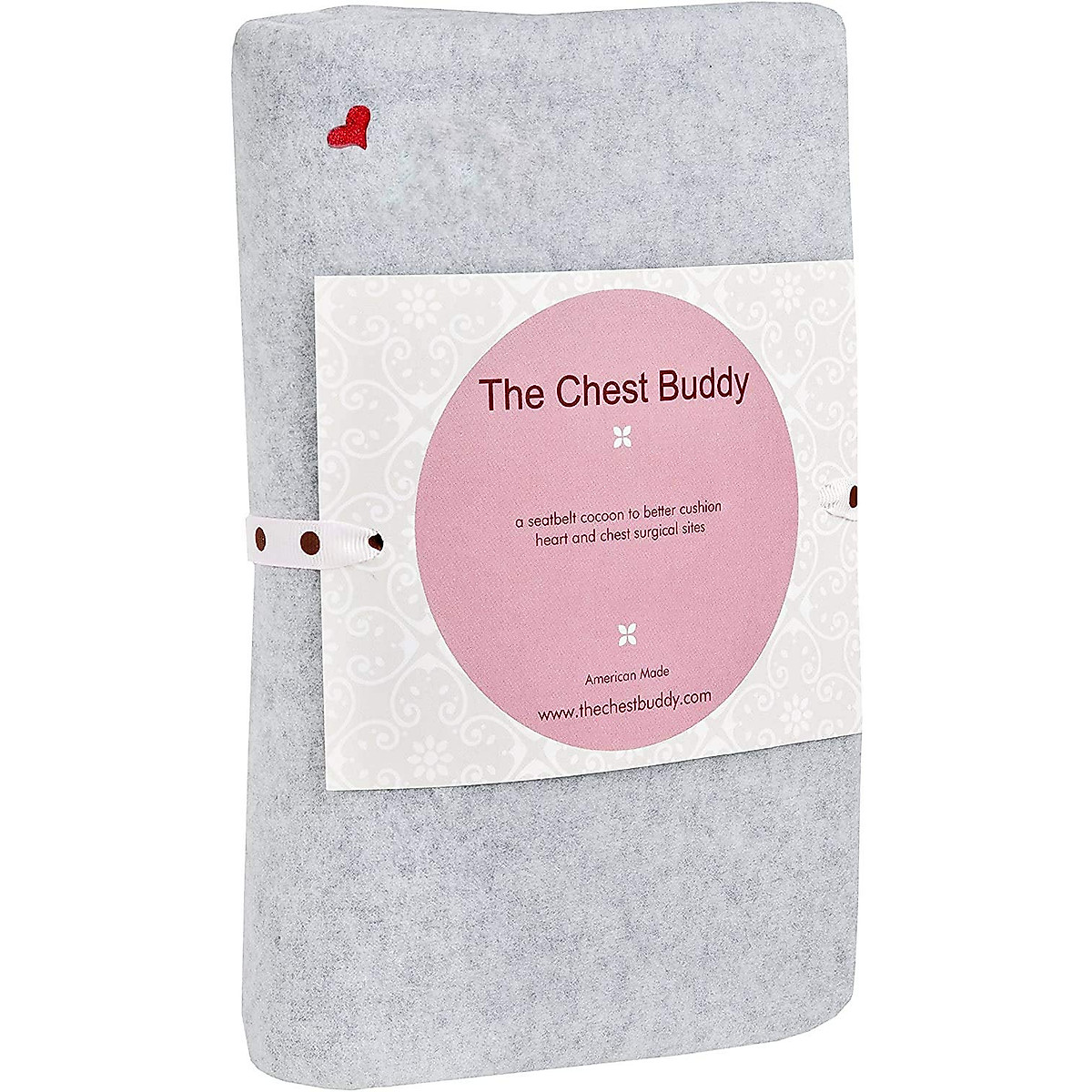 The Breast & Chest Buddy - Seatbelt Cushion for Open Heart Surgery, Mastectomy and Chest Reconstruction Sites - Solid Gray with Heart