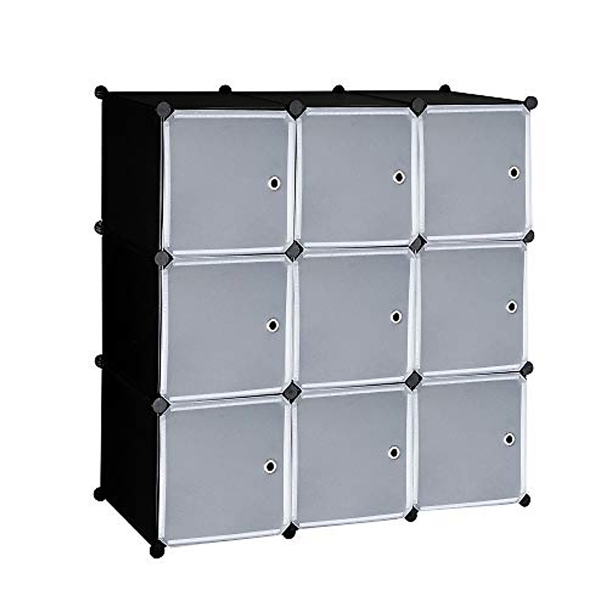 VINGLI Cube Storage, 9 Cubes Organizer Shelves Plastic Closet Cabinet, DIY Modular Storage Cube Organizer w/White Doors for Bedroom Living Room Office, Black