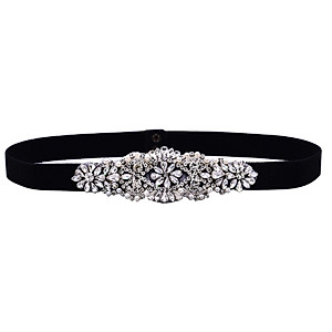 ULAPAN Rhinestone Black Elastic Belts for Women Interlocking Stretch Belt(S394)
