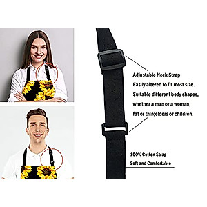 Lefolen Sunflowers Black Tropical Flower Daisy Adjustable Bib Apron, Cute Floral Sunflower Cooking Kitchen Apron for Men Women
