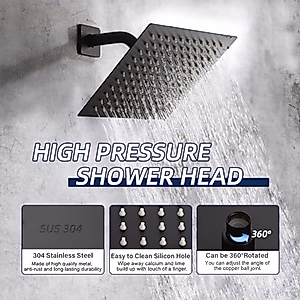 POP SANITARYWARE Black Shower System Bathroom Rainfall Shower Faucet Set Complete Wall Mounted 8 Inch Shower Head and Handle Set with Rough-in Valve Body and Trim Kit