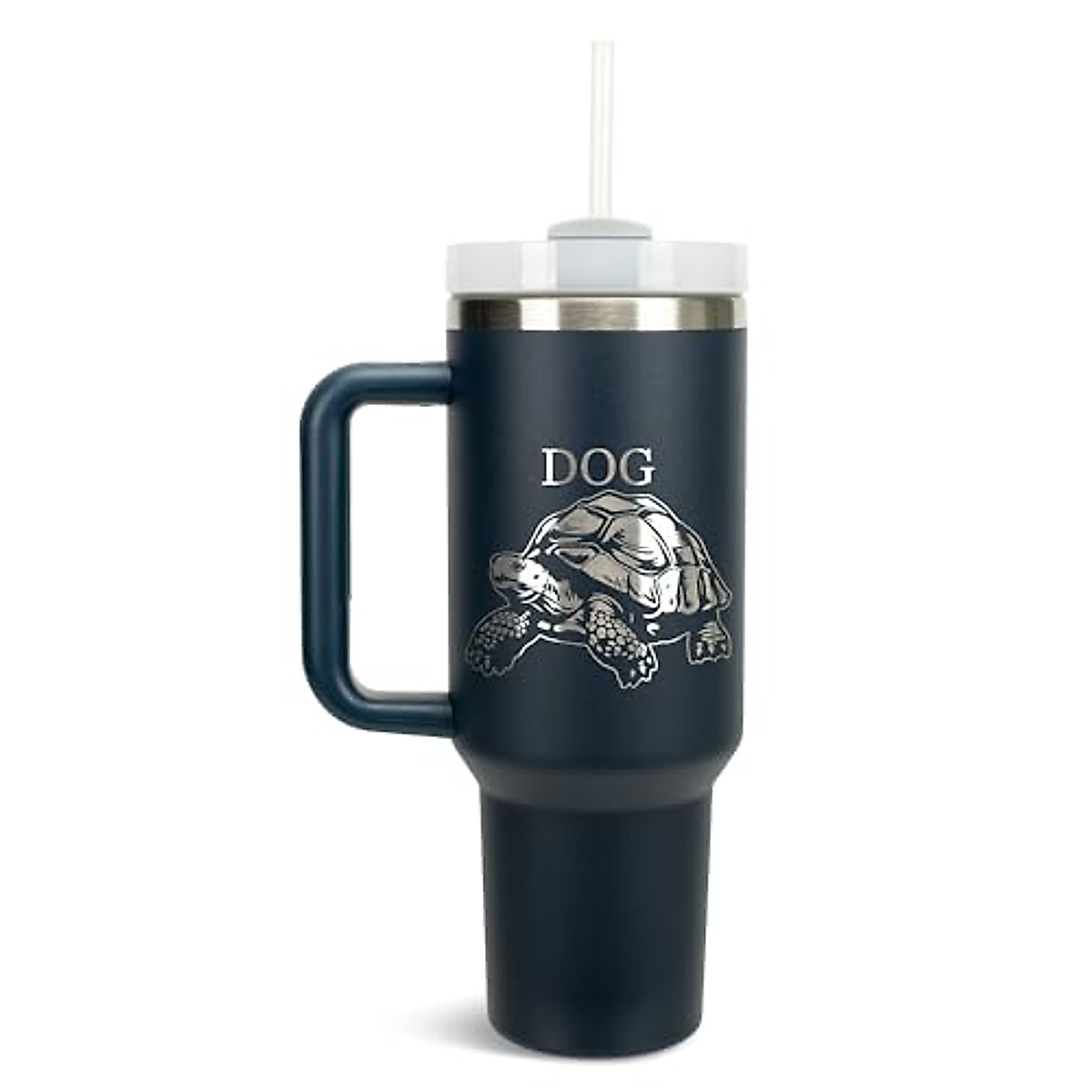100 North Turtle Dog Elden Meme Ring Video Game Wrap-Around 40 Oz. Stainless Steel Water Bottle Coffee Mug, Spill & Leak Resistant, Travel Tumbler with Handle, Lid & Straw, Navy Blue