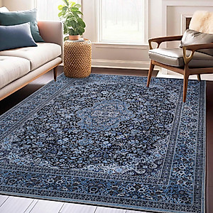Superior Large Indoor Area Rug, Modern Floor Decor for Living/Dining Room, Kitchen, Bedroom, Office, Entry, Flat-Weave, Floral Medallion, Cotton Backing, Fiorella Collection, 10' x 15', Light Blue