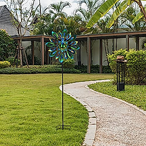 MUMTOP Wind Spinner 51 Inch Peacock Wind Spinner Outdoor Metal with Double Wind Sculpture for Patio, Lawn & Garden Decor