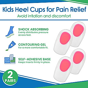 ViveSole Heel Cups for Kids for Pain Relief (2 Pairs) - Gel Cushions for Severs Disease, Plantar Fasciitis, Bone Spur - Silicone Inserts for Shoes, Orthopedic Shock Absorbing Pads for Support