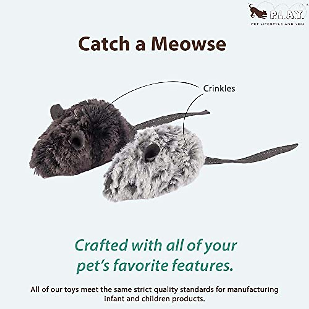 P.L.A.Y. Cute Plush Cat Toys - Feline Frenzy Animal Critter Themed Catnip Filled Toy, Great for Adult Cats and Kittens - Machine Washable, Recycled Materials, Crinkles (Catch a Meowse, Set of 2)