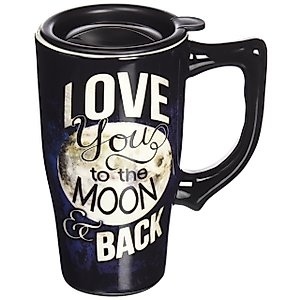 Spoontiques - Ceramic Travel Mugs - Love To The Moon and Back Cup - Hot or Cold Beverages - Gift for Coffee Lovers