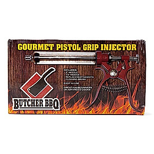 Butcher BBQ Pistol Grip Gourmet Meat Injector Syringe | Metal Handle | 50cc Pistol Grip Injection Syringe | 2 Different Needles for Different Meats | BBQ Smoker Accessories | Tailgating Accessories