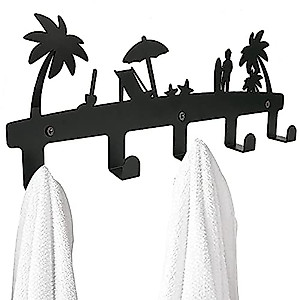 Towel Racks for Bathroom 16 Inch Towel Coat Key Hooks Holder Bedroom Hanger Living Room Wall-Mounted Metal — 5 Hooks Rust-Proof and Waterproof-Black (Black),Y-4