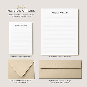 Traditional Personalized Notepads - Small Notepad 5x7 w/ 50 Printed Sheets – Professional Personalized Stationery – Simple & Classy Desk Supplies – Customizable up to 8x10”- Simplicity Notepad