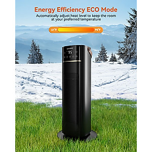 OPODEE Space Heater, 1500W PTC Ceramic Heating 18" Electric Space Heater for Office, Large Room, Indoor Use, Bedroom, Portable Heater with Thermostat, Safety Protection, 70°Oscillating, 24H Timer