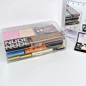 Ikee Design Large Premium Acrylic Jewelry Organizers with 3 Drawers, Acrylic Jewelry Box, Jewelry Display Organizer, Ideal for Vanity,Bathroom,Desktop,14.5 W x 8.25 D x 4.5 H in, with Black Padding