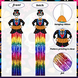 MotiMind 29 Pcs Day of The Dead Decorations Sugar Skull Hanging Swirl Decorations Sugar Skull Banner Sugar Skull Hanging Decor with LED String Lights for Dia De Los Muertos Fiesta Party Supplies