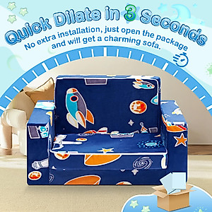 OSYKIU Kids Couch, 2-in-1 Toddler Couch Sofa, Kids Sofa Fold Out, Comfy Toddler Sofa Glowing in The Dark, Child Sofa Chair for Boys Girls Gifts, Convertible Baby Sofa Bed for Playroom Bedroom