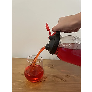 64 OZ Mason Jar Pitcher Wide Mouth 64 oz Mason Jar Pitcher with Airtight Lid and metal lid and band - 2 Quart Pitcher for Iced Tea, Sun Tea, Juice, Coffee (Red)