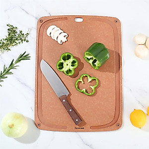 BestCook Kitchen Wood Fiber Cutting Board, High Density Non-Porous Wooden Chopping Board with Juice Groove and Non-slip Feet, BPA Free, Dishwasher Safe, Knife Friendly for Meat Bread Fruit, Wooden