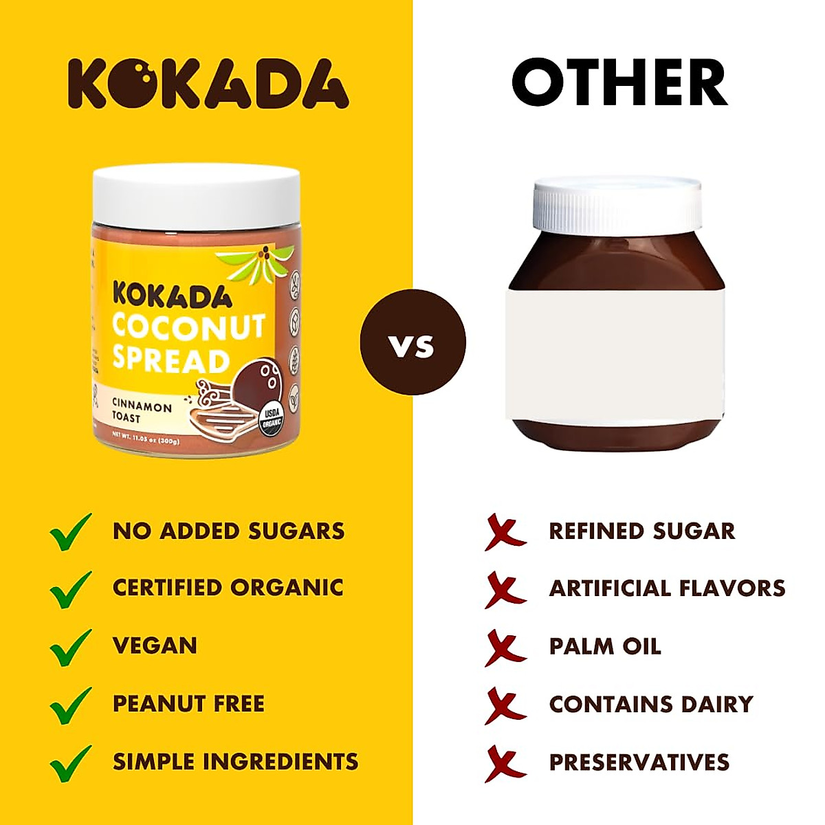 Kokada Coconut Spread, Cinnamon Toast (11oz Jar) - Peanut Free, School Safe Snack, Organic Ingredients, Vegan, Gluten Free Spread, Peanut Butter, Sunflower Seed & Cookie Butter Alternative