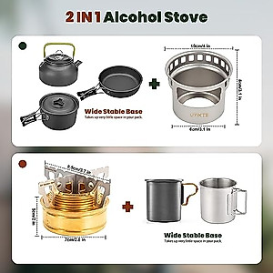 UVIKTE 2 In 1 Mini Alcohols Stove Camping Backpacking Portable Alcohol Spirit Burner With Stainless Steel Cross Stand, Ultralight Tiny Brass Survival Coffee Hiking, Storage Bag,SILVER