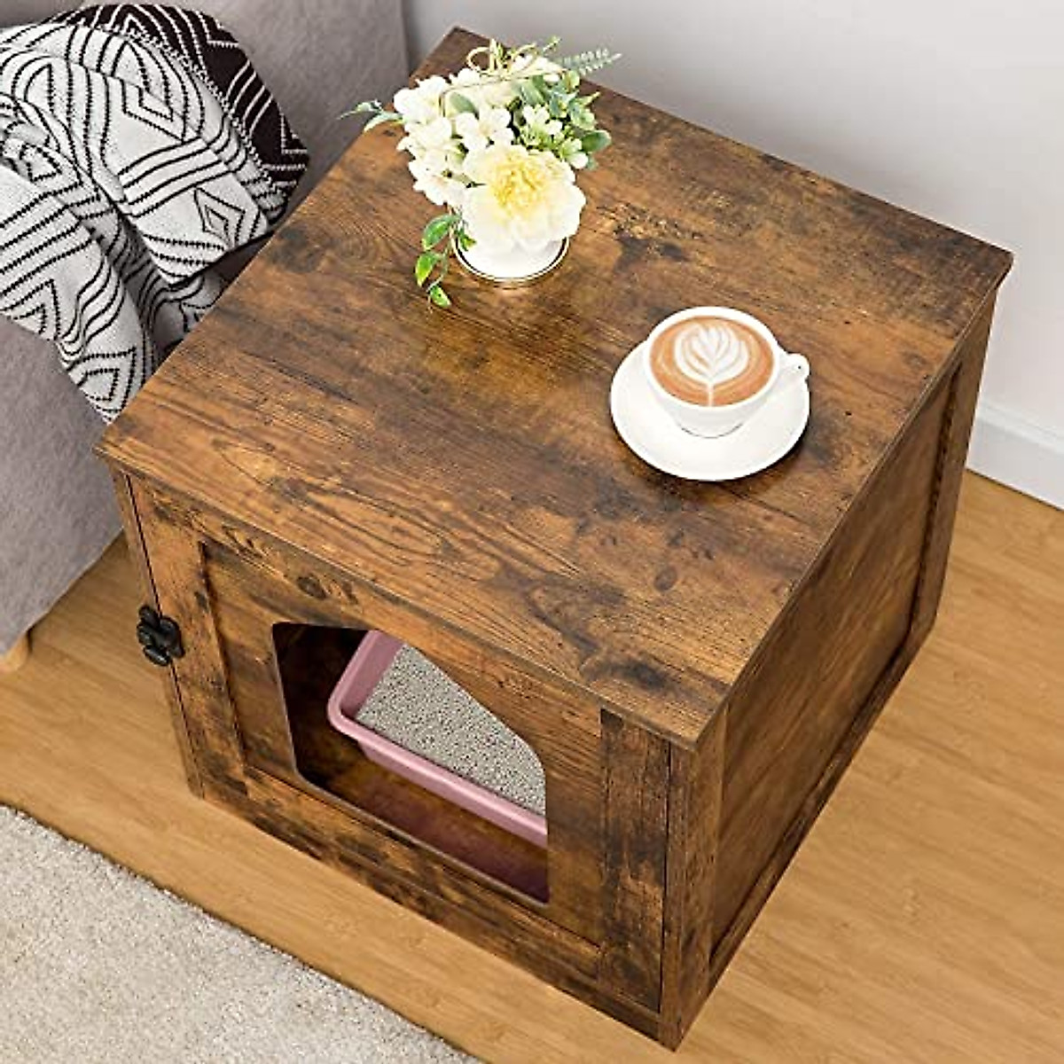 HOOBRO Cat Litter Box Enclosure, Hidden Litter Box Furniture, Enclosed Cat House Side Table, Cat Washroom with Door, Enlarged Cat Litter Cabinet for Fat Orange Cat, Nightstand, Rustic Brown BF01MW01